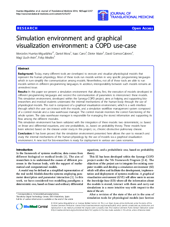 (PDF) Simulation environment and graphical visualization environment: a COPD use-case