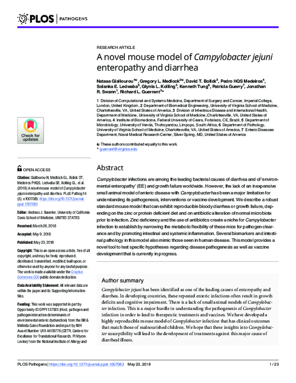 (PDF) A novel mouse model of Campylobacter jejuni enteropathy and diarrhea