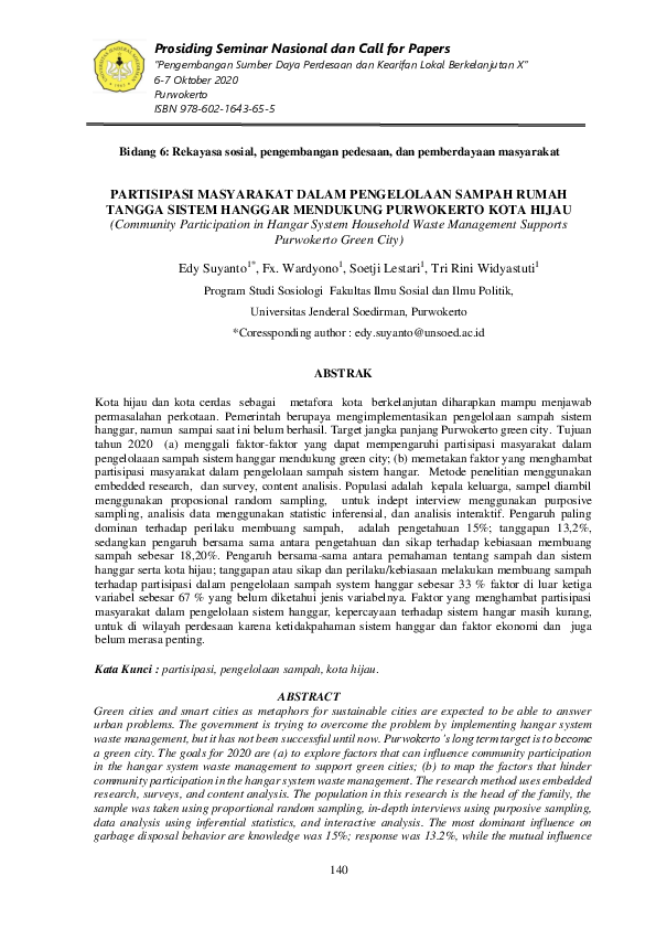 (PDF) Partisipasi Masyarakat Dalam Pengelolaan Sampah Rumah Tangga Sistem Hanggar Mendukung ...