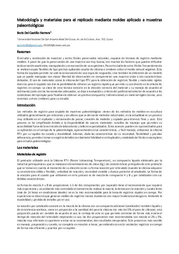 (PDF) Metodología y materiales para el replicado mediante moldes ...