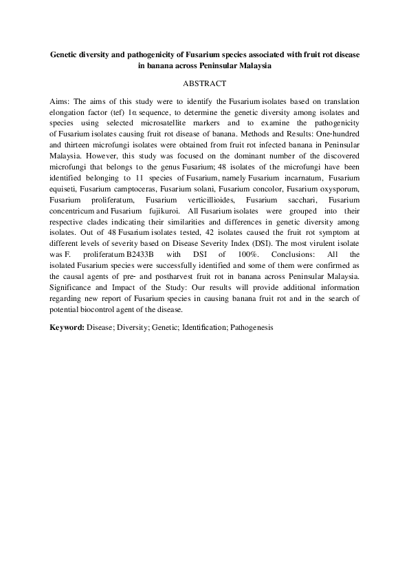 (PDF) Genetic diversity and pathogenicity of Fusarium species ...