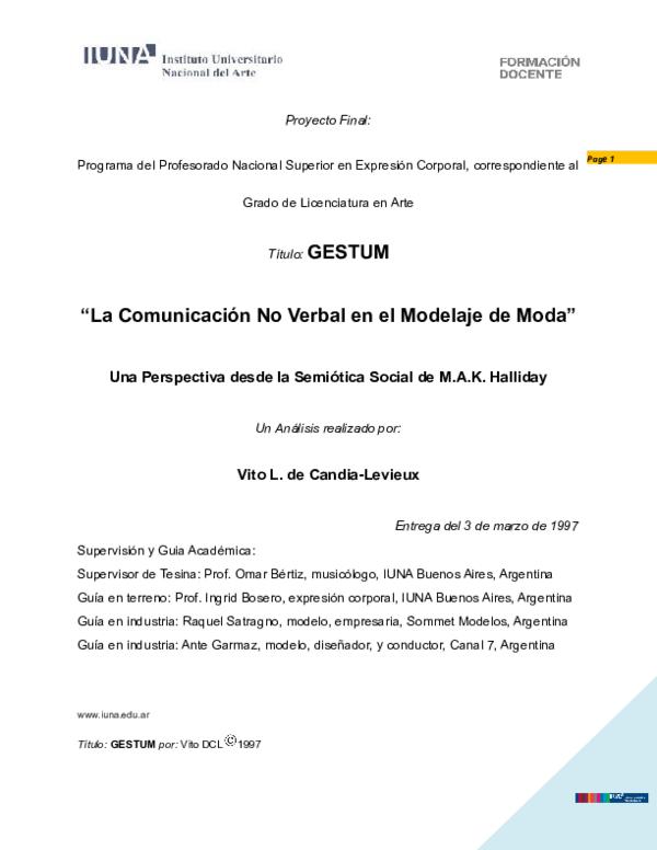 (PDF) GESTUM “La Comunicación No Verbal en el Modelaje de Moda” Una Perspectiva desde la ...