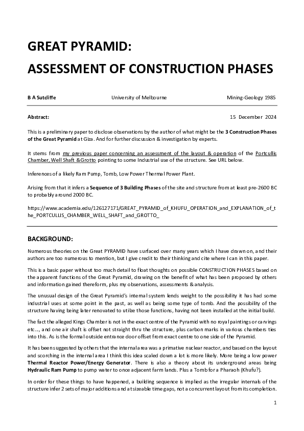 (PDF) GREAT PYRAMID: ASSESSMENT OF CONSTRUCTION PHASES