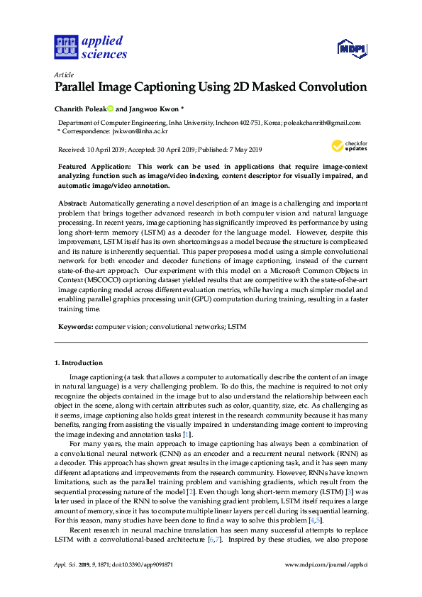(PDF) Parallel Image Captioning Using 2D Masked Convolution