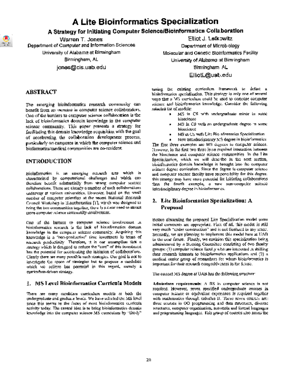 (PDF) A lite bioinformatics specialization