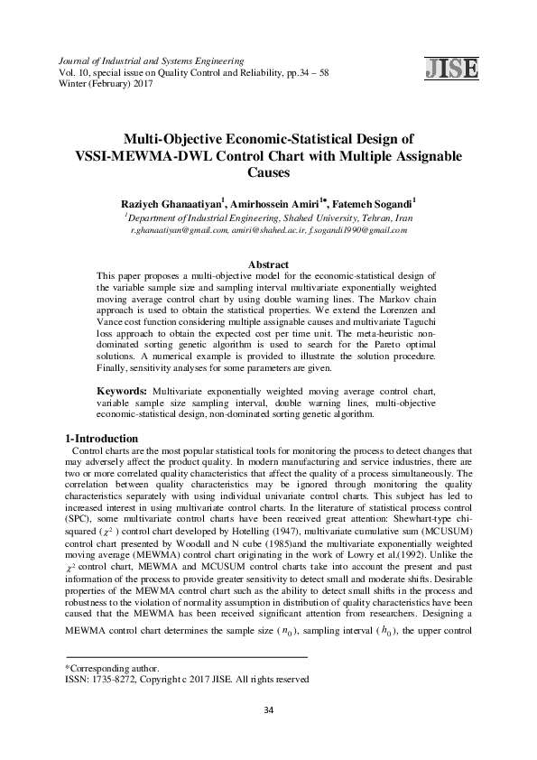 (PDF) Multi-Objective Economic-Statistical Design of VSSI-MEWMA-DWL Control Chart with Multiple ...