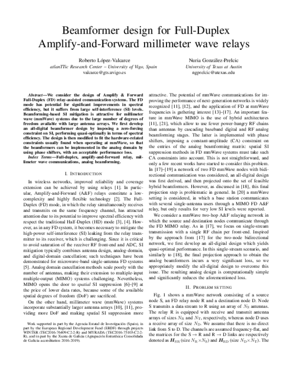 (PDF) Beamformer design for Full-Duplex Amplify-and-Forward Millimeter ...