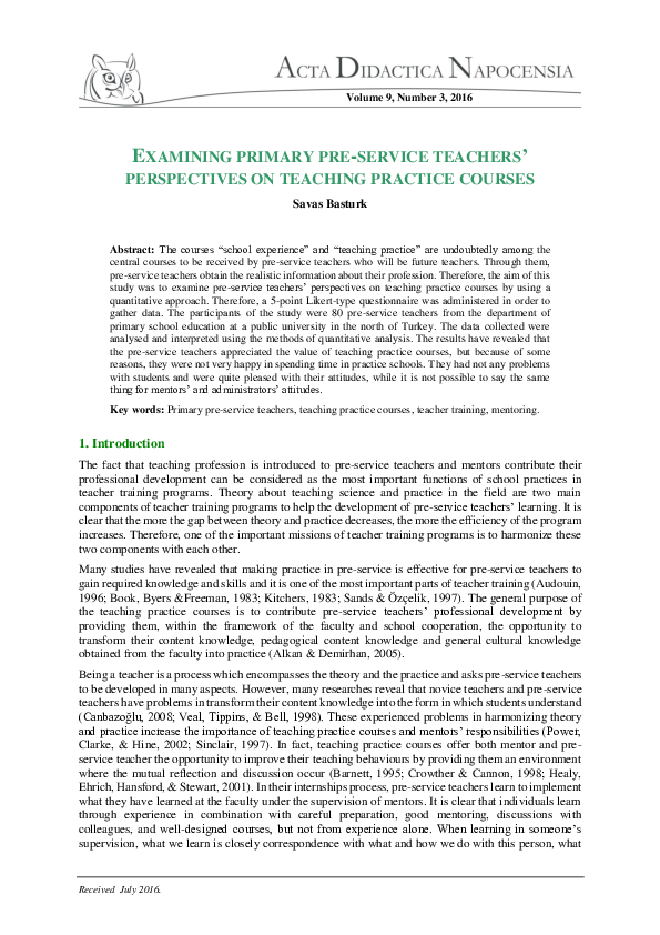 (PDF) Examining Primary Pre-Service Teachers' Perspectives on Teaching ...