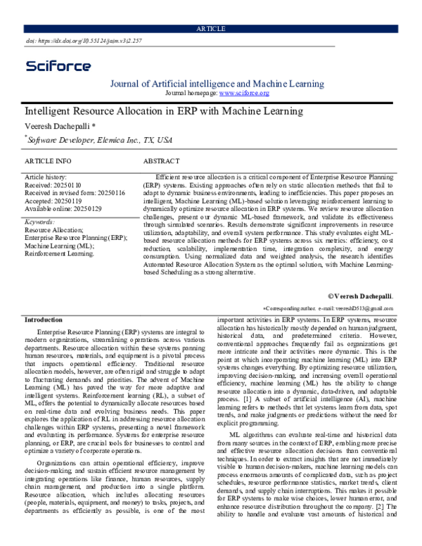 (PDF) Intelligent Resource Allocation in ERP with Machine Learning