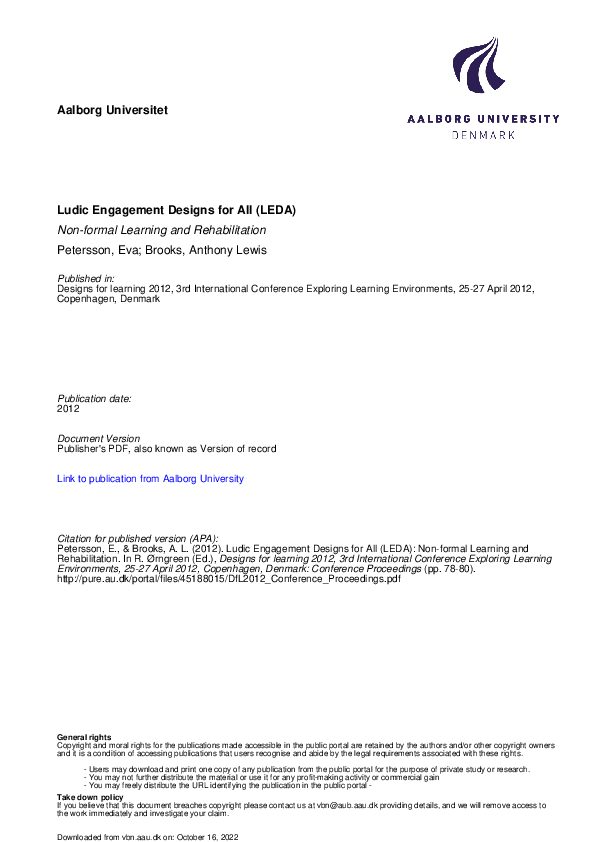 (PDF) Ludic Engagement Designs for All (LEDA): Non-formal Learning and Rehabilitation