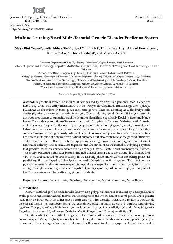 (PDF) Machine Learning-Based Multi-Factorial Genetic Disorder Prediction System
