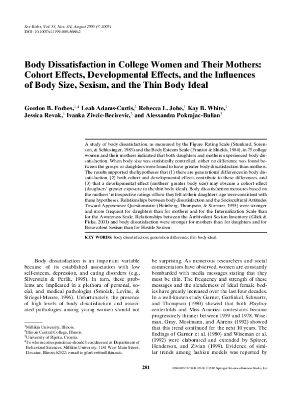 (PDF) Body Dissatisfaction in College Women and Their Mothers: Cohort ...