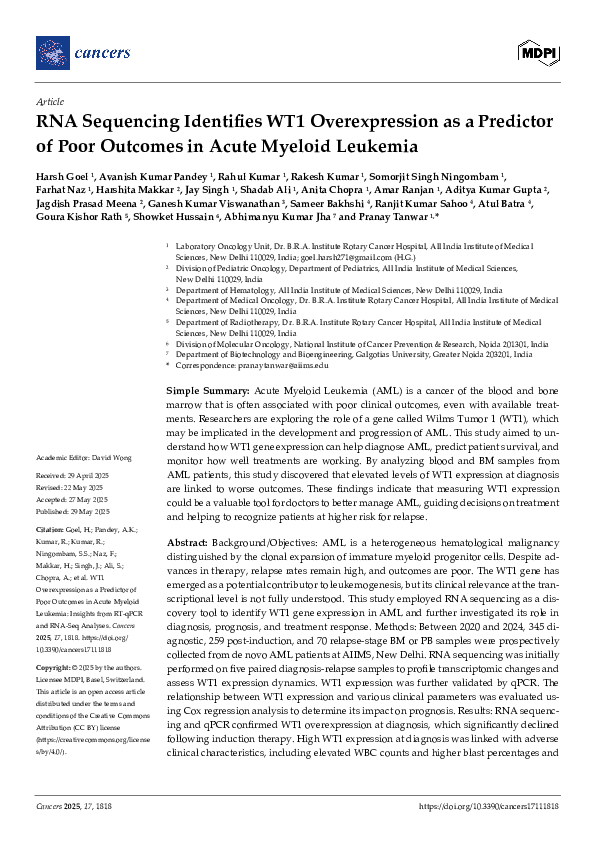 (PDF) RNA Sequencing Identifies WT1 Overexpression as a Predictor of Poor Outcomes in Acute ...