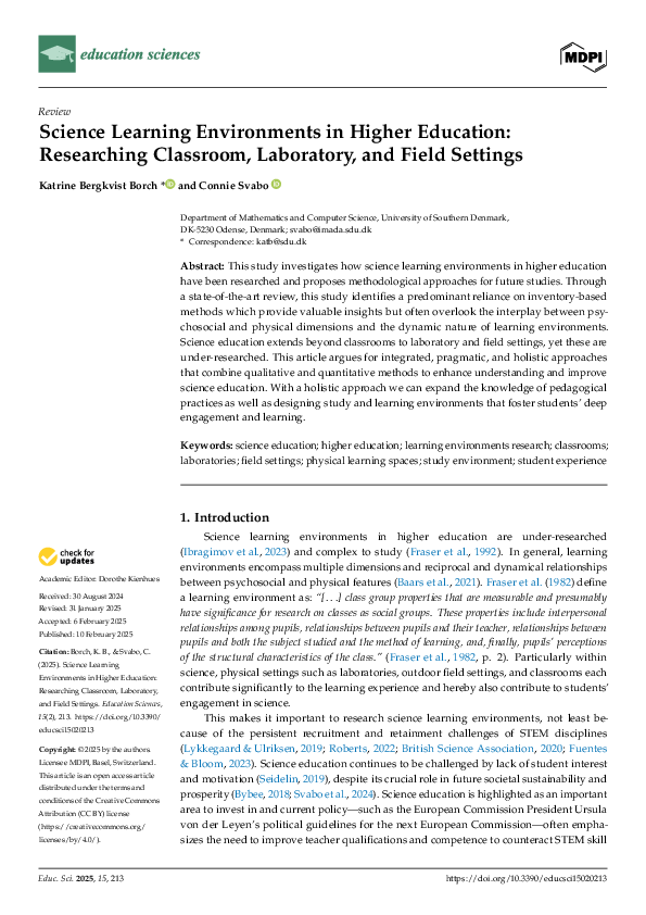(PDF) Science Learning Environments in Higher Education: Researching ...