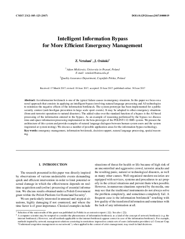 (PDF) Intelligent Information Bypass for More Efficient Emergency ...