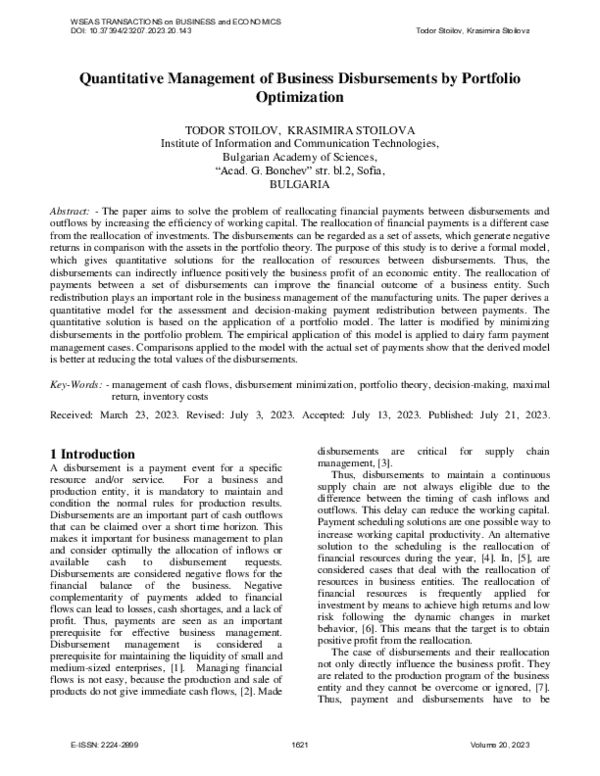 (PDF) Quantitative Management of Business Disbursements by Portfolio ...