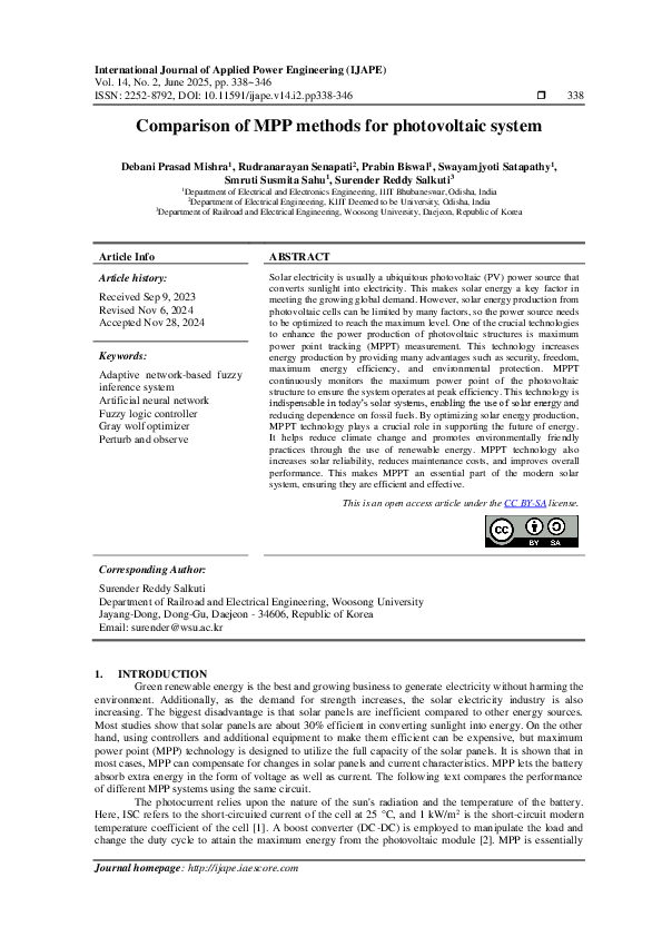 (PDF) Comparison of MPP methods for photovoltaic system