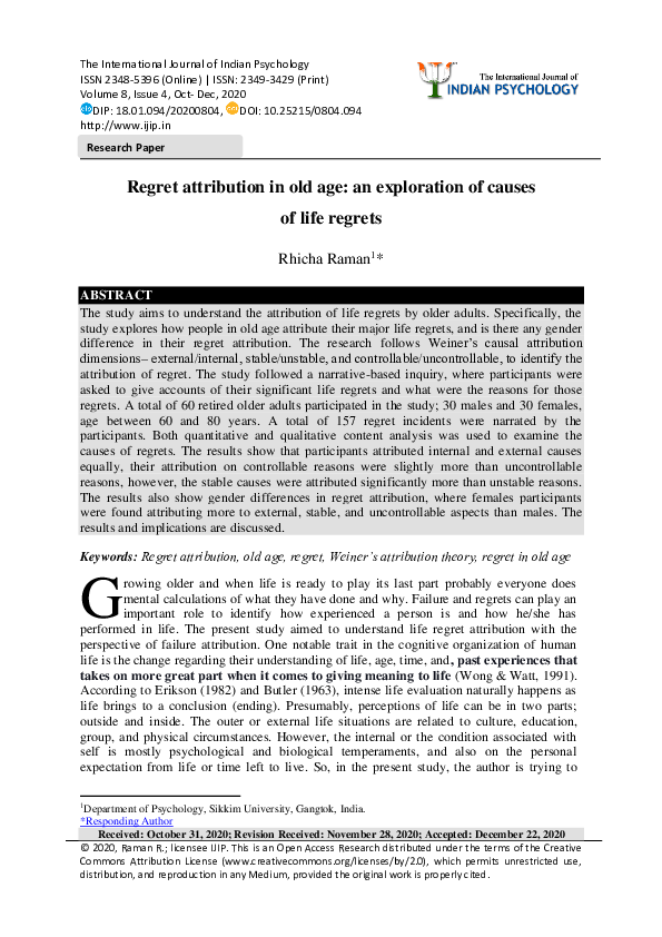 (PDF) Regret attribution in old age: an exploration of causes of life ...