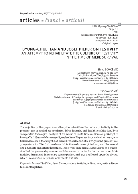 (PDF) Byung ‐ Chul Han and Josef Pieper on Festivity