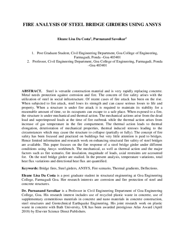(PDF) Fire Analysis of Steel Bridge Girders Using Ansys