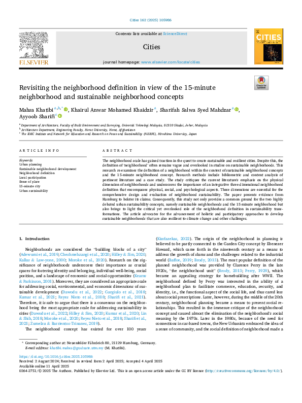 (PDF) Revisiting the neighborhood definition in view of the 15-minute ...