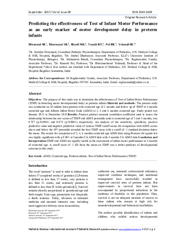 (PDF) Predicting the effectiveness of Test of Infant Motor Performance ...