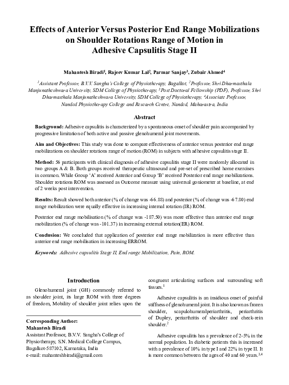 (PDF) Effects of Anterior Versus Posterior End Range Mobilizations on ...