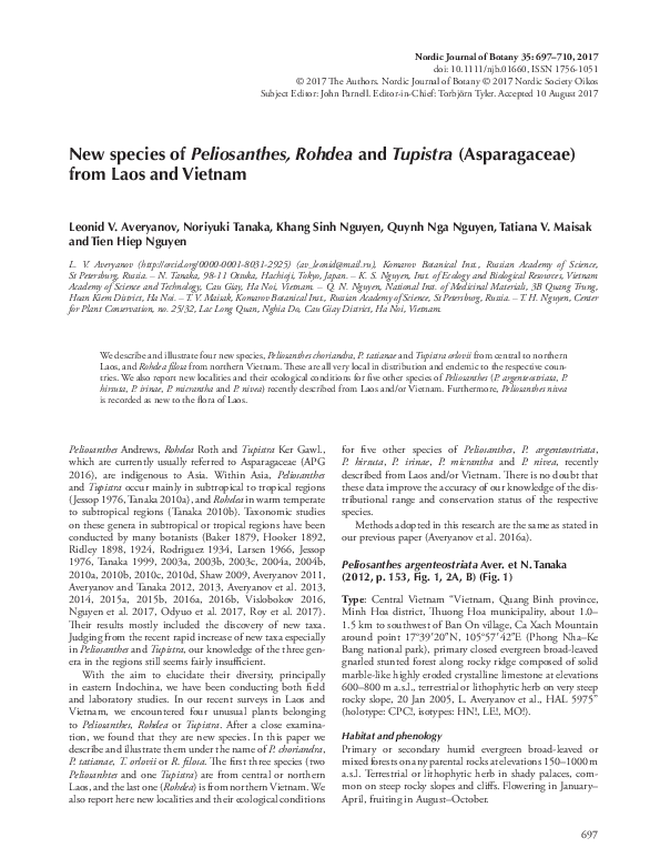 (PDF) New species of Peliosanthes, Rohdea and Tupistra (Asparagaceae ...