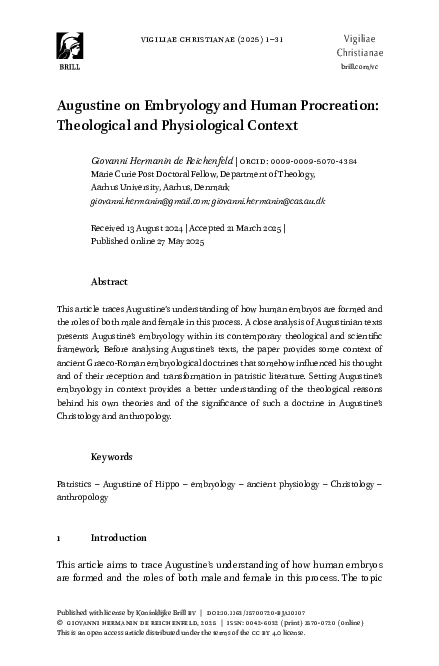 (PDF) Hermanin de Reichenfeld, G. (2025), "Augustine on Embryology and ...