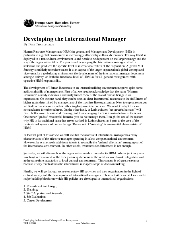 (PDF) Developing the International Manager