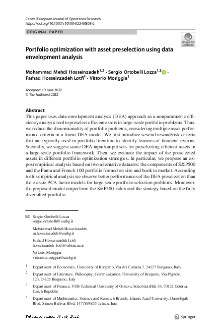 (PDF) Portfolio optimization with asset preselection using data envelopment analysis