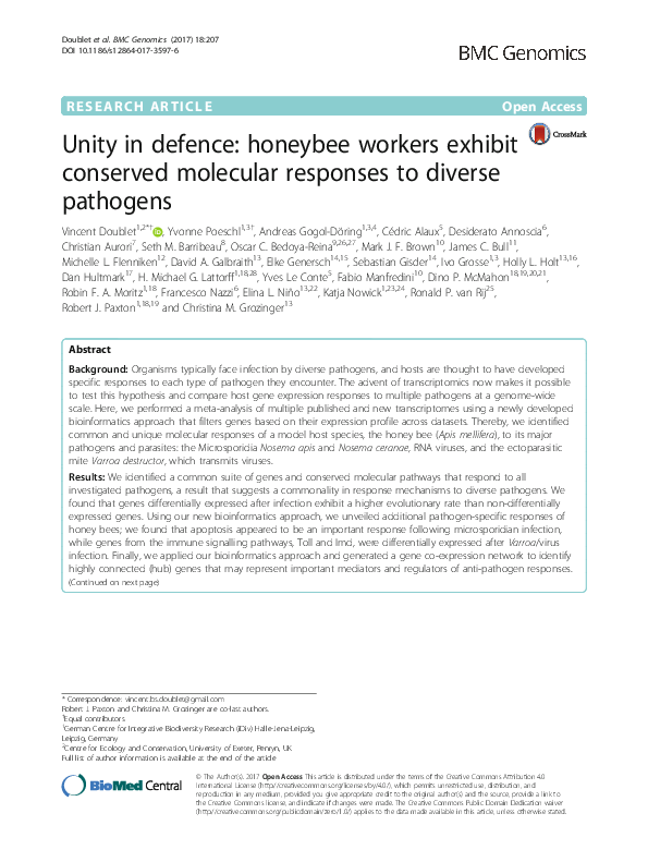 (PDF) Unity in defence: honeybee workers exhibit conserved molecular ...