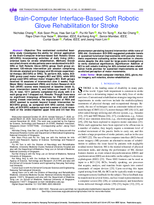 (PDF) Brain-Computer Interface-Based Soft Robotic Glove Rehabilitation for Stroke
