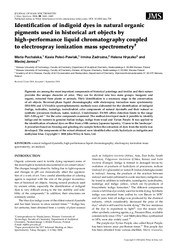(PDF) Identification of indigoid dyes in natural organic pigments used ...