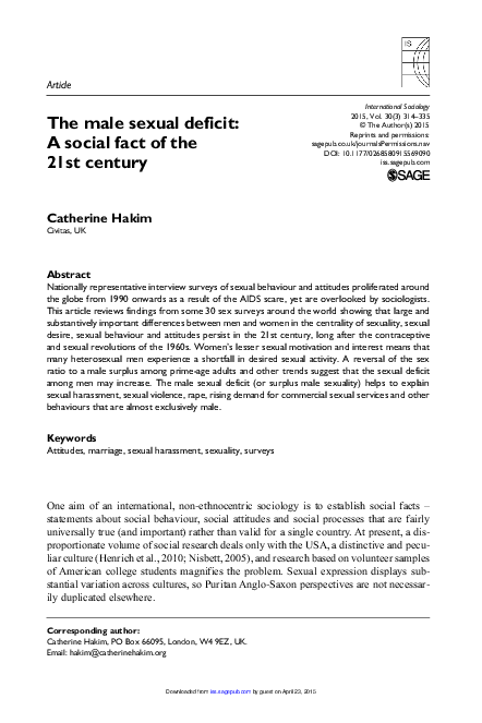 (PDF) The male sexual deficit: A social fact of the 21st century