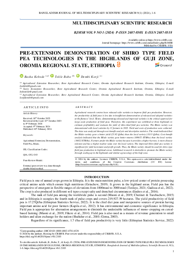 (PDF) PRE-EXTENSION DEMONSTRATION OF SHIRO TYPE FIELD PEA TECHNOLOGIES ...
