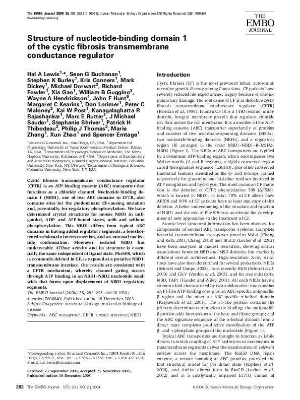 (PDF) Structure of nucleotide-binding domain 1 of the cystic fibrosis ...