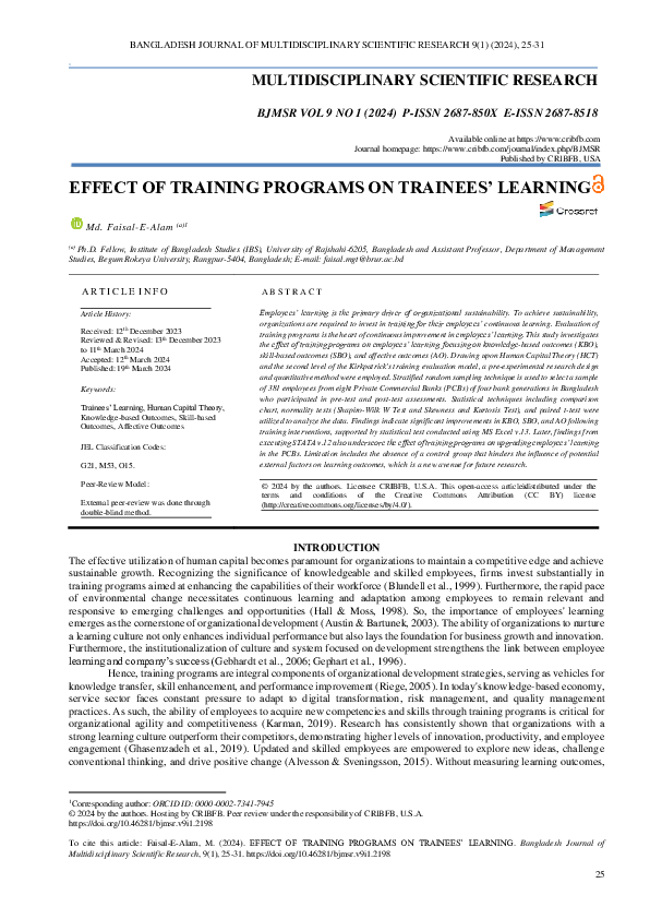 (PDF) EFFECT OF TRAINING PROGRAMS ON TRAINEES' LEARNING