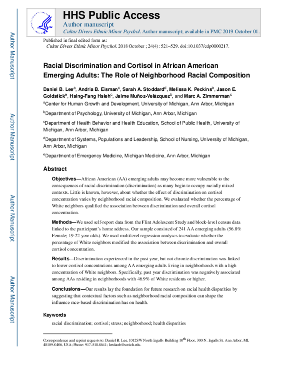 (PDF) Racial discrimination and cortisol in African American emerging ...