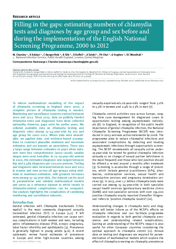 (PDF) Filling in the gaps: estimating numbers of chlamydia tests and ...
