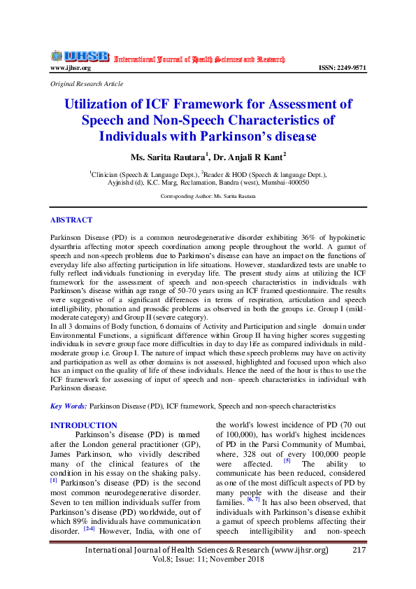(PDF) Utilization of ICF Framework for Assessment of Speech and Non-Speech Characteristics of ...