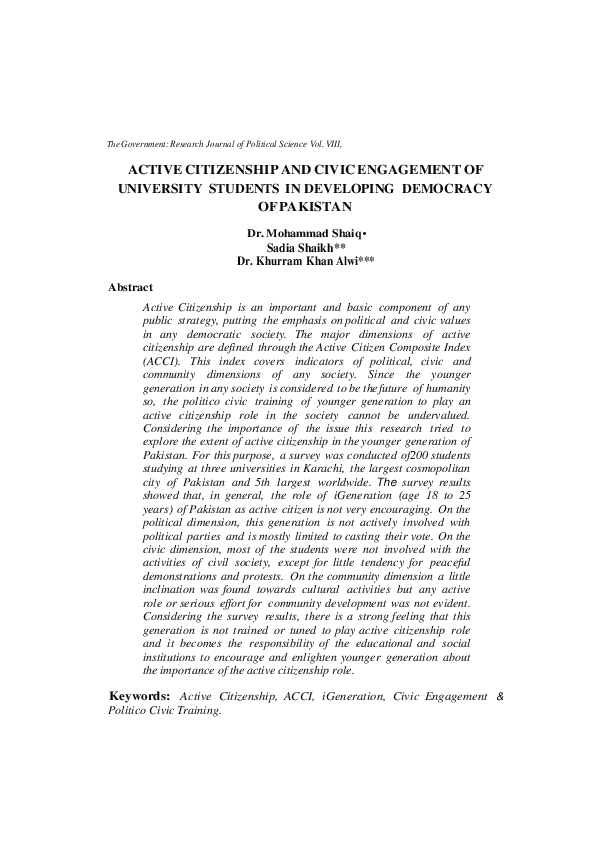 (PDF) Active Citizenship and Civic Engagement of University Students in ...