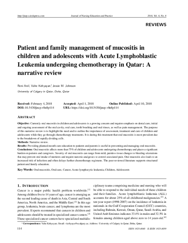(PDF) Patient and family management of mucositis in children and ...