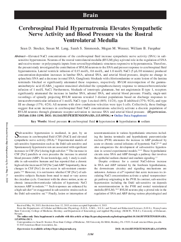 (PDF) Cerebrospinal Fluid Hypernatremia Elevates Sympathetic Nerve ...
