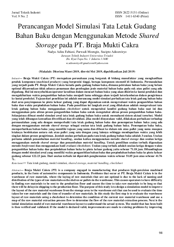 (PDF) Perancangan Model Simulasi Tata Letak Gudang Bahan Baku dengan ...