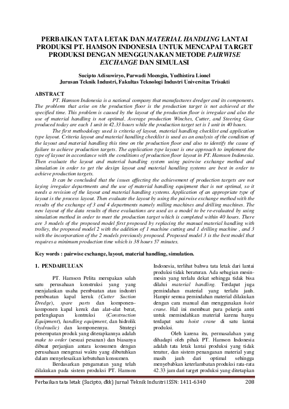 (PDF) Perbaikan Tata Letak Dan Material Handling Lantai Produksi Pt ...