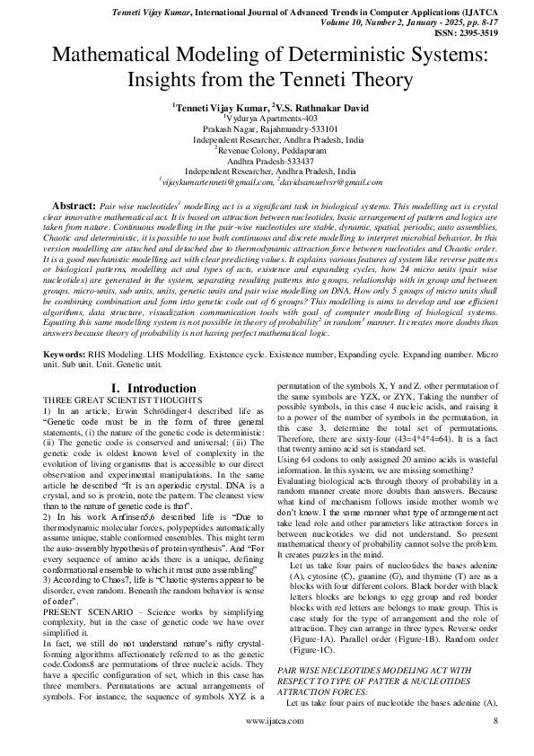 (PDF) Mathematical Modeling of Deterministic Systems: Insights from the Tenneti Theory