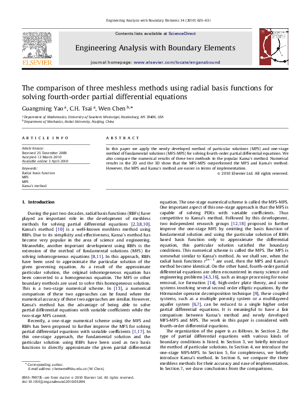 (PDF) The comparison of three meshless methods using radial basis functions for solving fourth ...