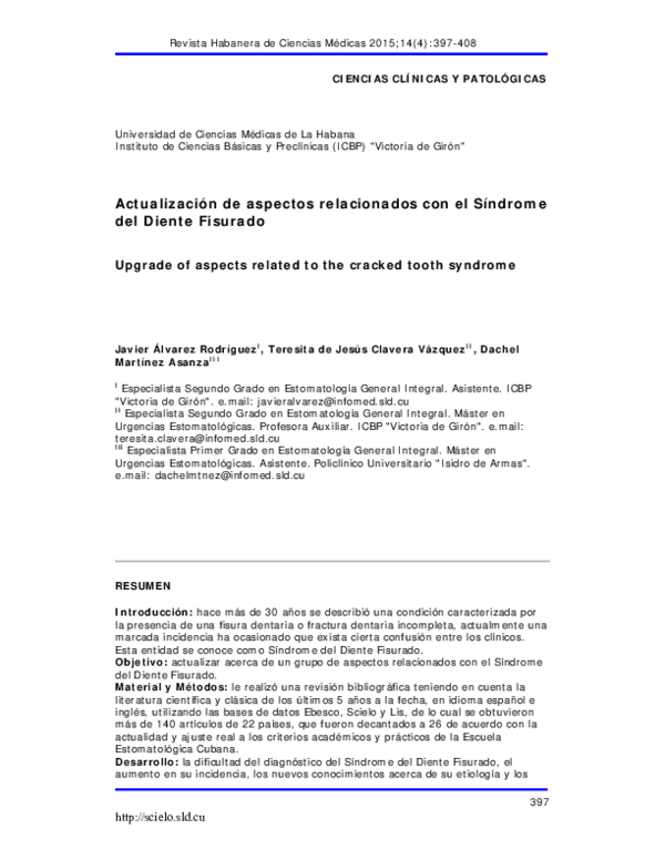 (PDF) Actualización de aspectos relacionados con el Síndrome del Diente Fisurado