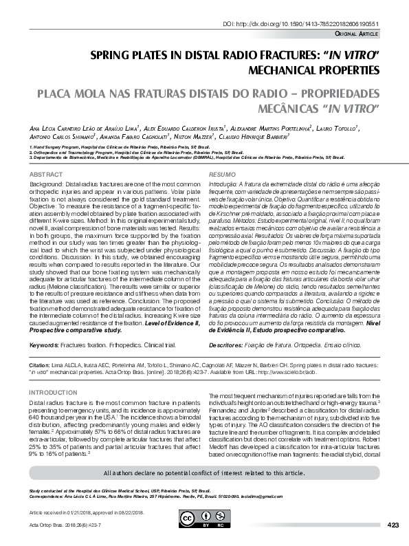 (PDF) Spring Plates in Distal Radio Fractures: “In Vitro” Mechanical ...